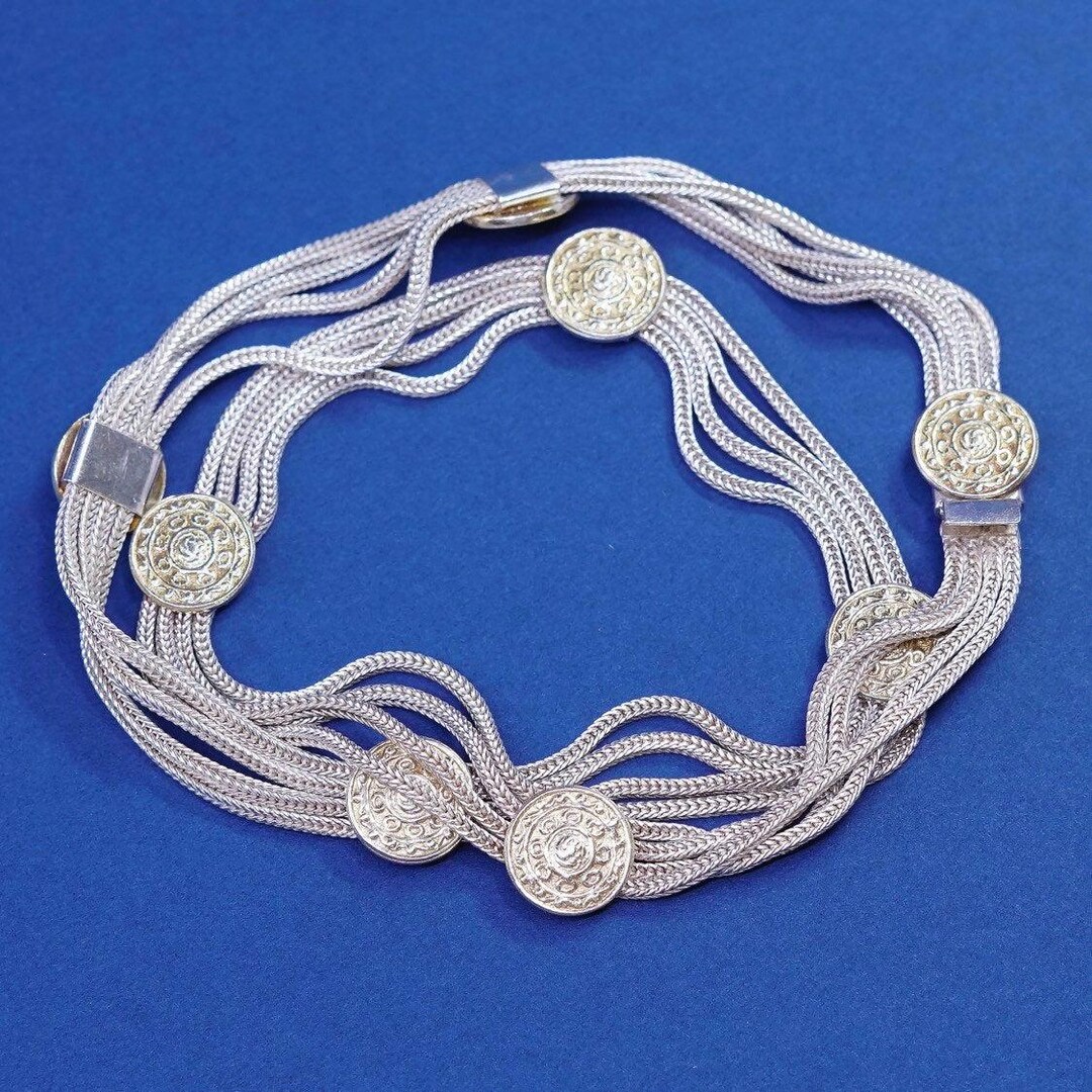 18”, VTG Turkish Sterling Silver Necklace, 925 Wheat Chain Ww/ith 14K ...