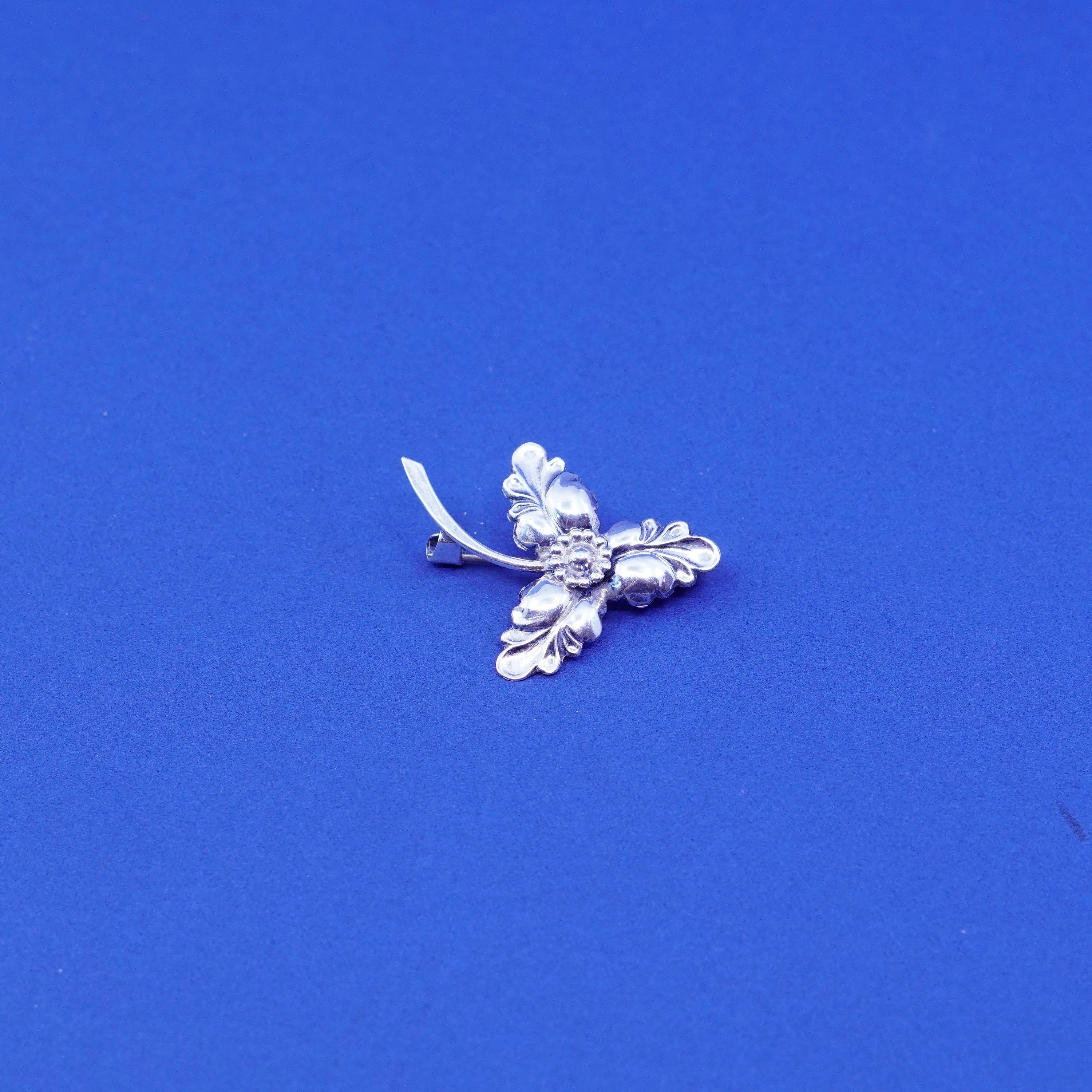 Vintage Denmark Sterling silver handmade brooch 925 flower | Etsy