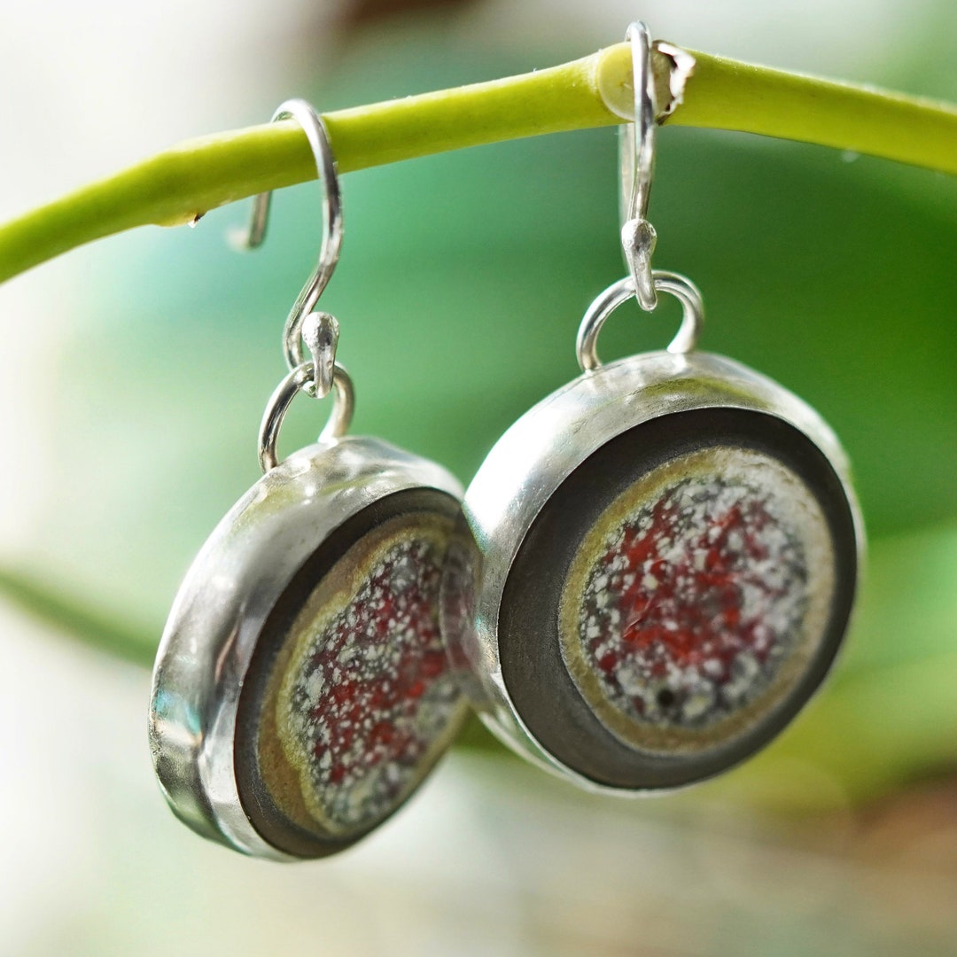 Vintage Sterling 925 Silver Handmade Earrings With Round Artisan Stone ...