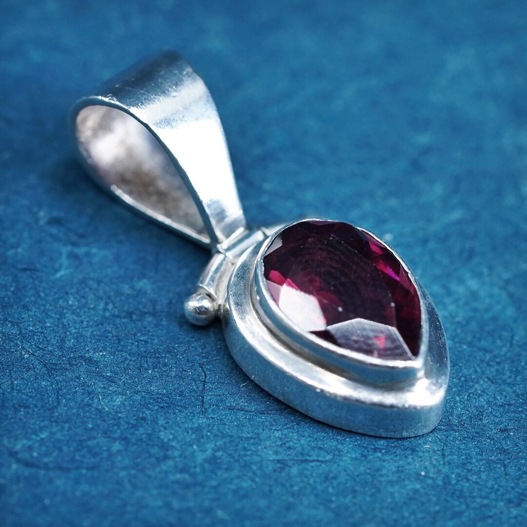 Vintage Sterling 925 Silver Handmade Pendant With Teardrop Garnet ...