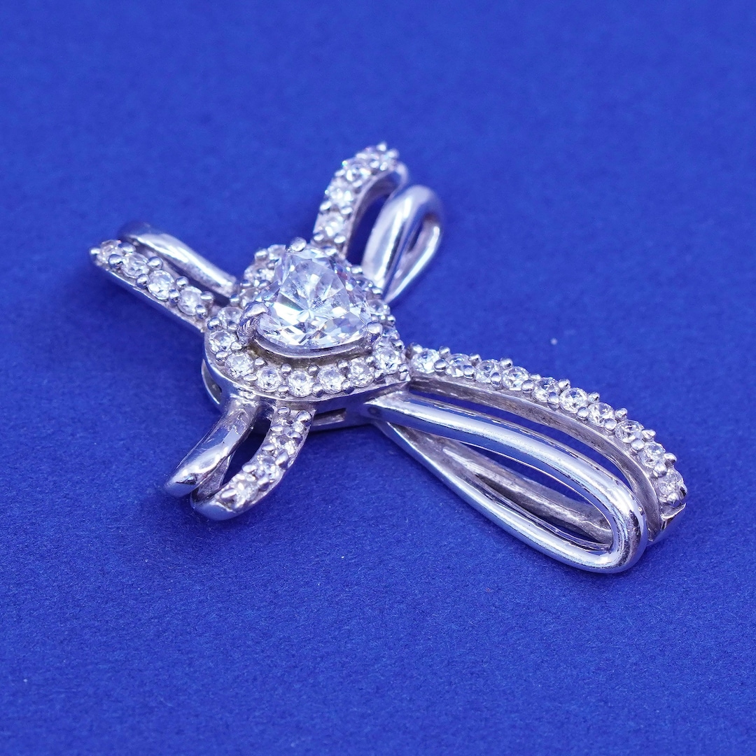 Designer SJ Sterling Silver Handmade Pendant, 925 Cross With Cluster ...