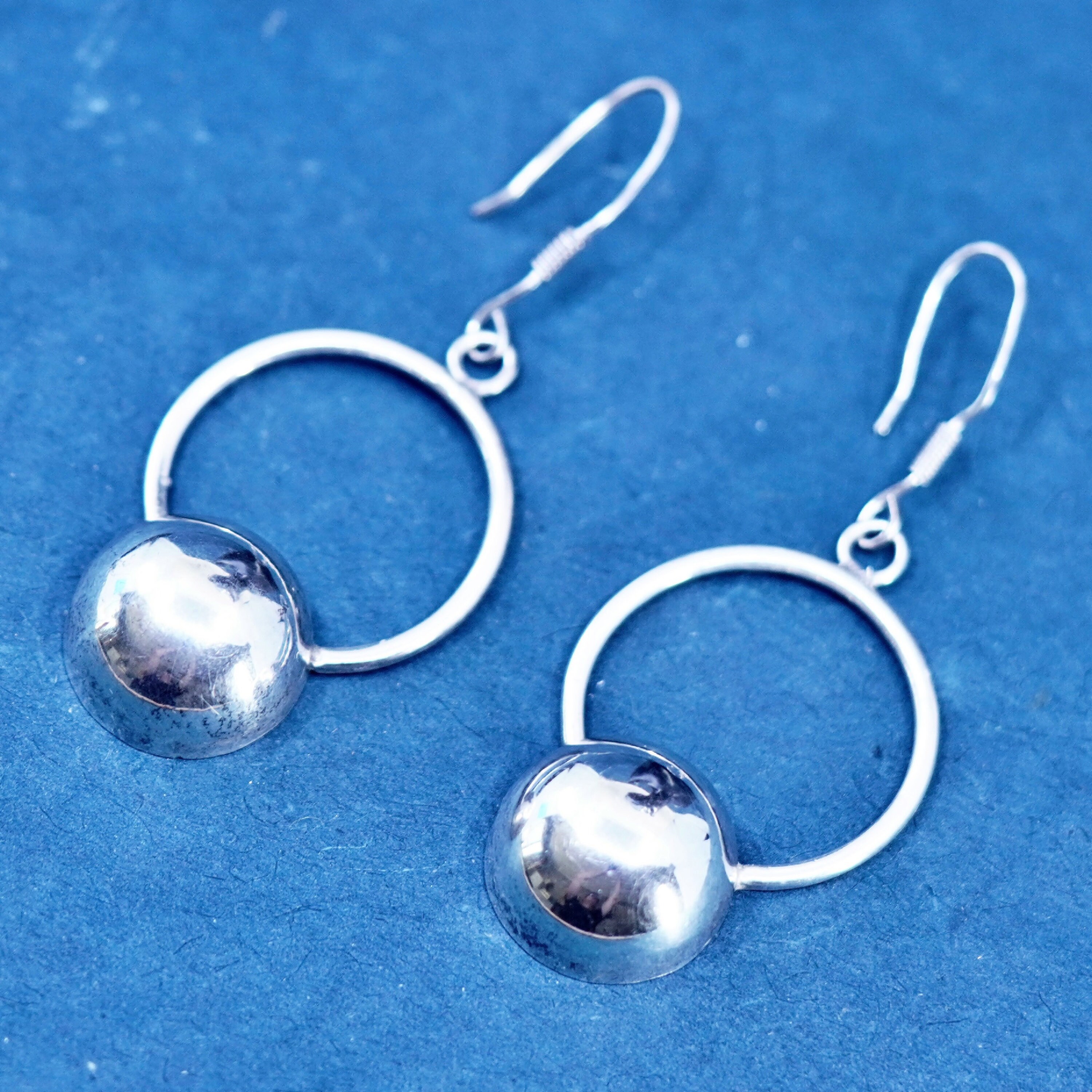 Vintage Mexico Sterling Silver Handmade Earrings, 925 Circle Vintage Mexico Sterling Silver Handmade Earrings, 925 Circle
