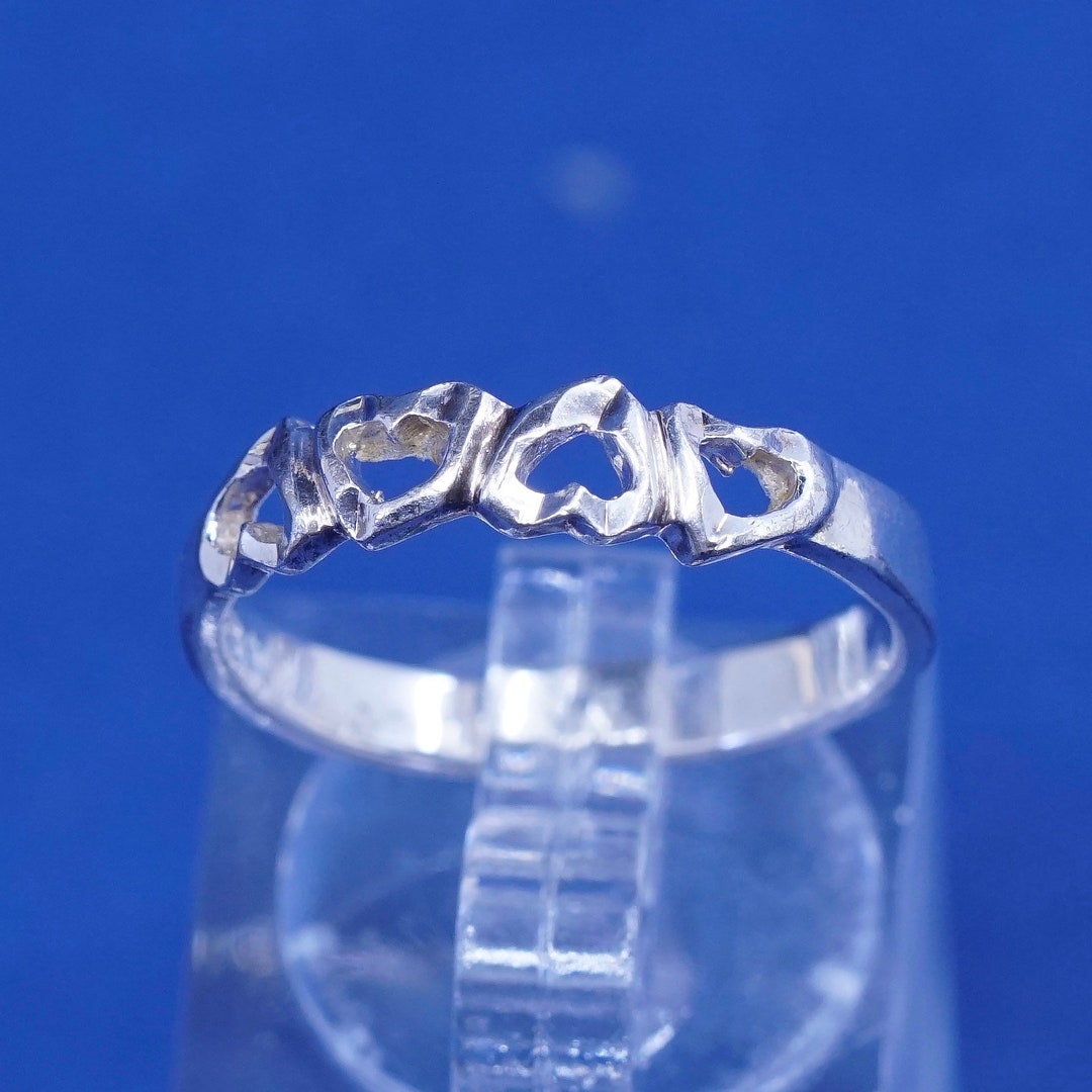 Size 7, Vintage Sterling Silver Handmade Ring, 925 Heart Band, Stamped ...