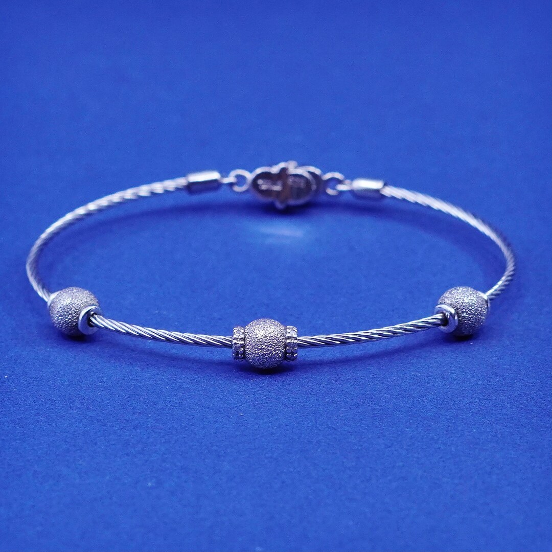 7, Vintage Handmade Bracelet With Stainless Steel Cable and Sterling ...
