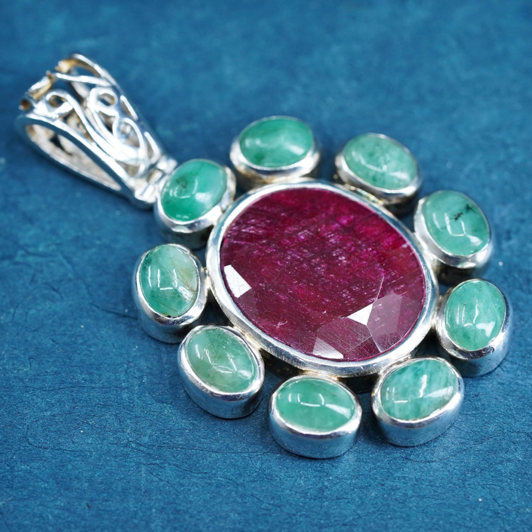 Vintage Sterling 925 Silver Handmade Pendant With Natural Ruby and ...