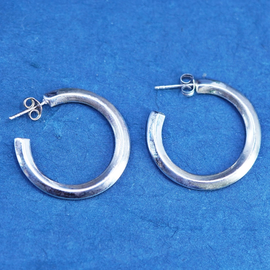 1.25, Vintage Italy Sterling Silver Handmade Textured 925 Hoops, Ribbed ...