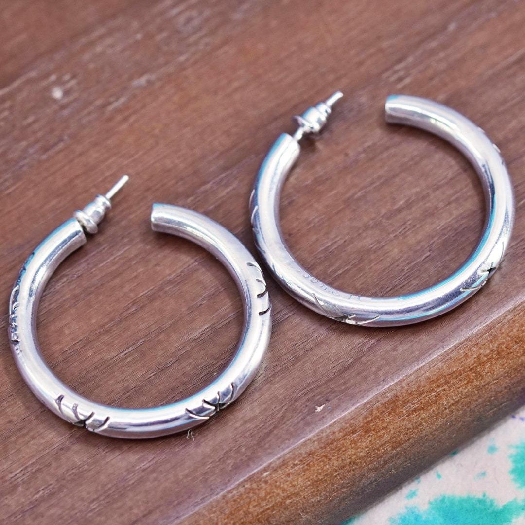 1.5, Vintage Mexico Sterling Silver Handmade Earrings, 925 Huggie Studs ...