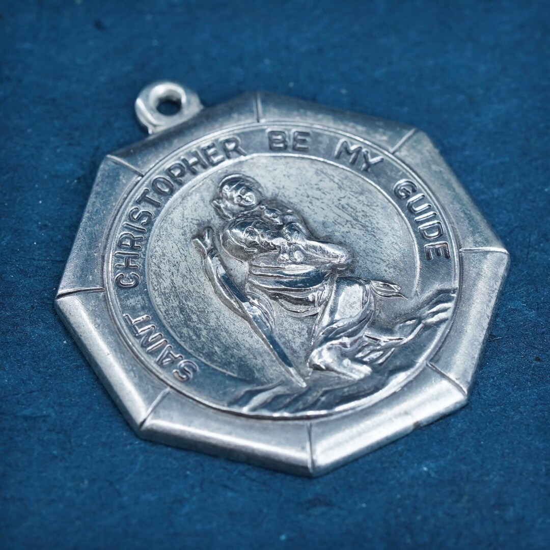 Vintage Sterling 925 Silver Tag Pendant, Saint Christopher Be My Guide ...