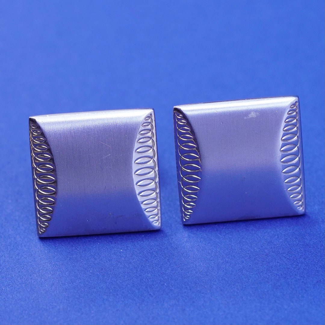 Vintage Modern Sterling Silver Handmade Cufflink, Antique Matte Square ...
