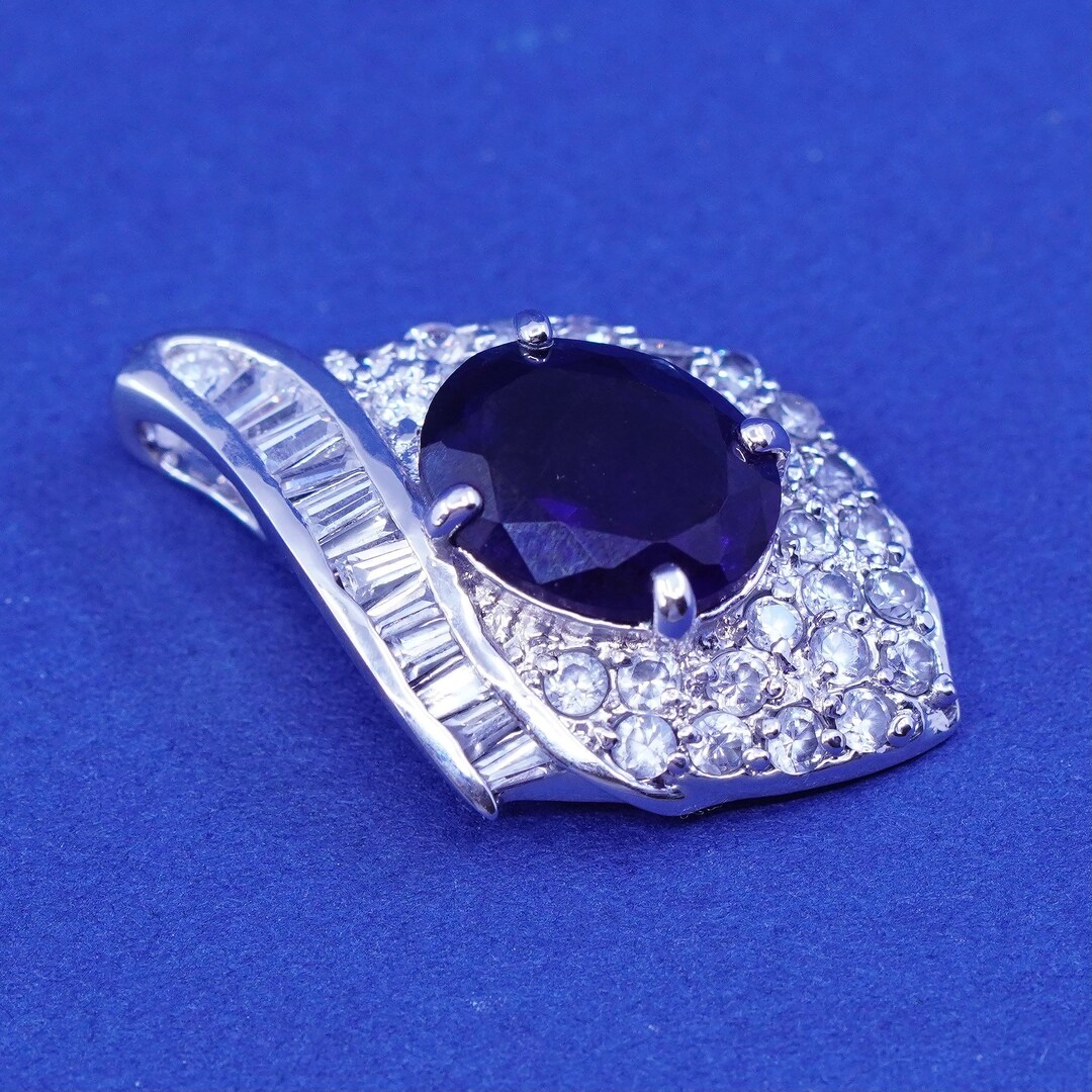 Vintage Sterling 925 Silver Handmade Pendant With Oval Sapphire and ...