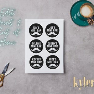 Mustache Mini Bar in a Jar Canva Template, Printable Editable Label ...