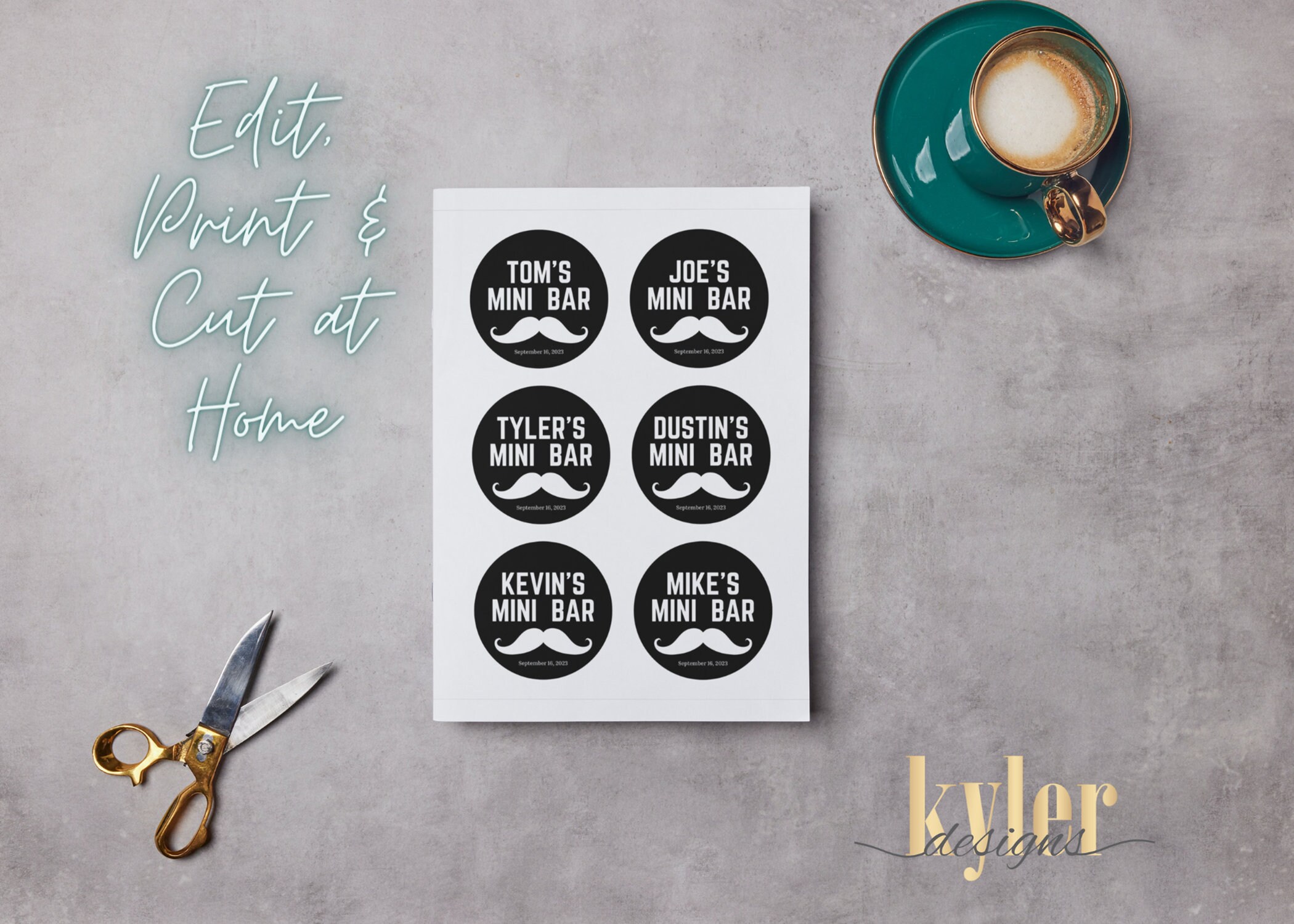 Mustache Mini Bar in a Jar Canva Template, Printable Editable Label ...
