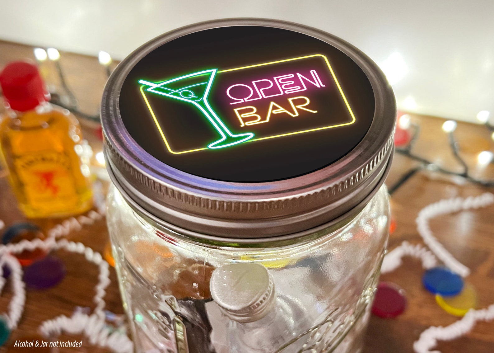Mini Bar in a Jar Lid Design: Neon Open Bar (digital Download) - Etsy
