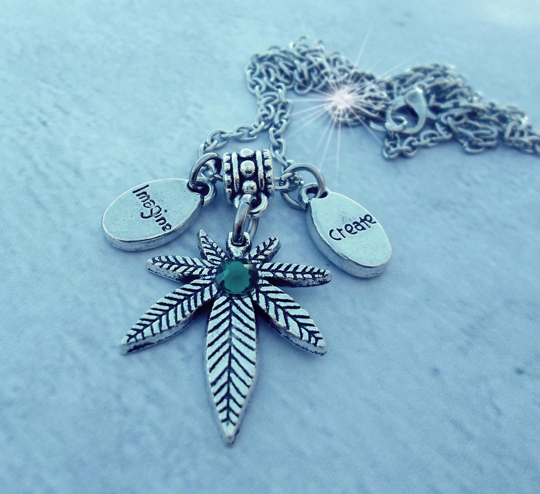 Marijuana Leaf Necklace W Crystal, Imagine & Create Charms, Pot Leaf ...