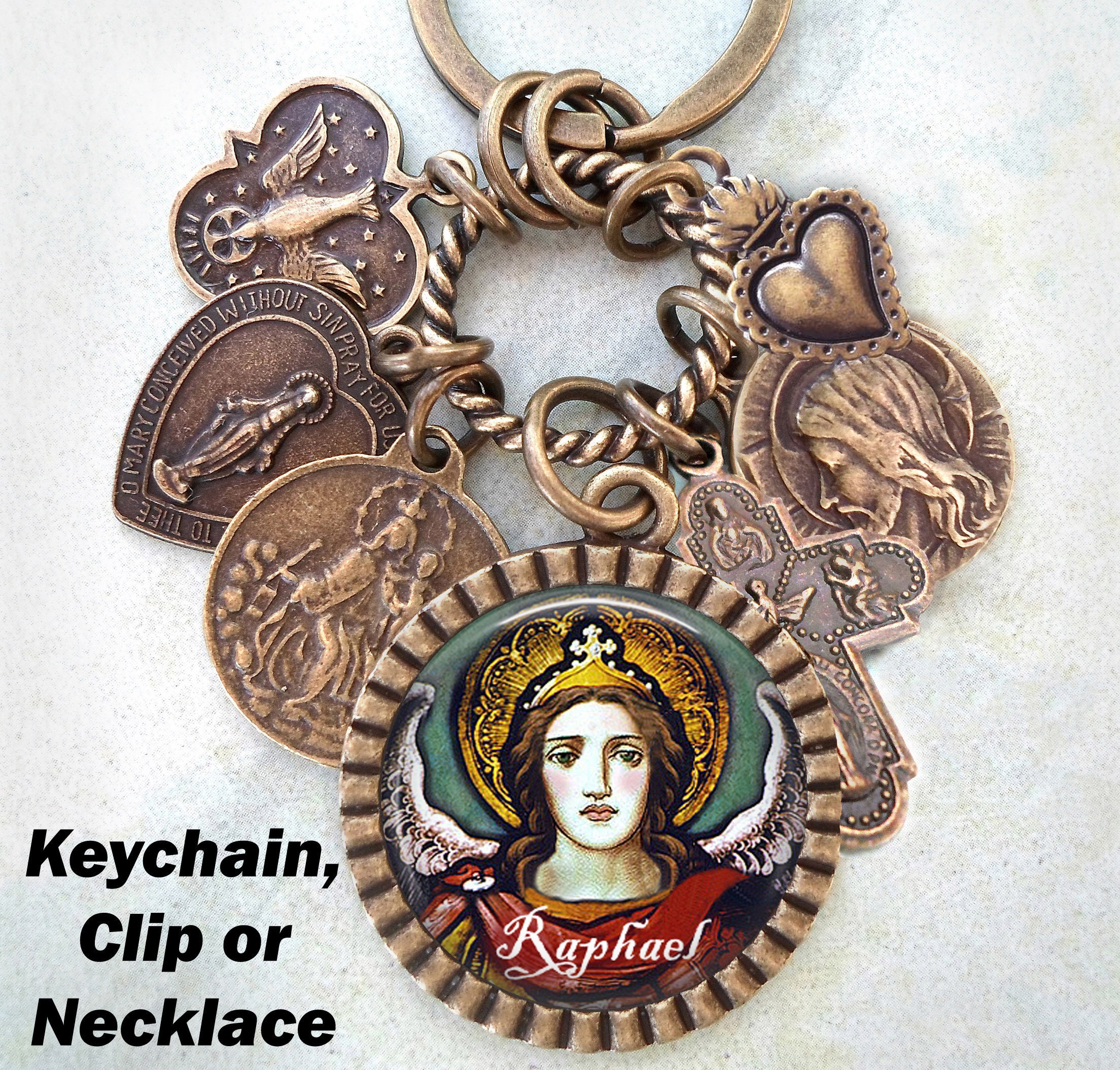Archangel Raphael Necklace, Keychain or Clip, Patron Saint ...