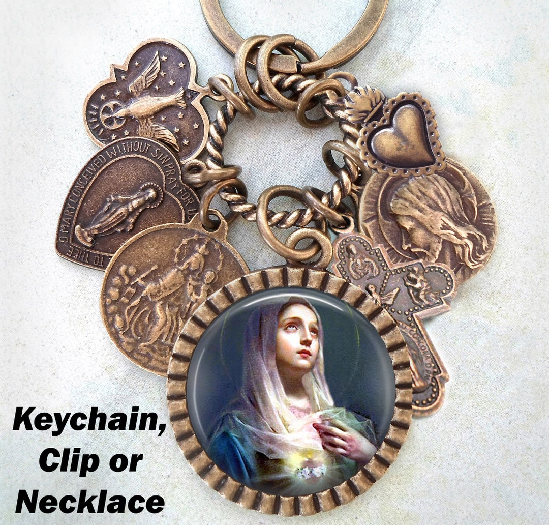Immaculate Heart of Mother Mary Keychain, Clip or Necklace, Catholic ...