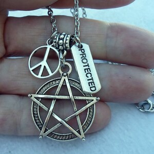 Pentacle Protection Necklace, Peace Sign, Protected Charm, Wiccan Gift ...