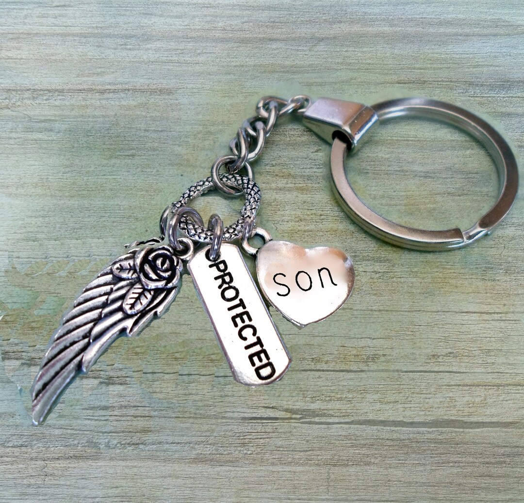 Son Protected Angel Wing Keychain or Zipper Pull, Travel Protection ...