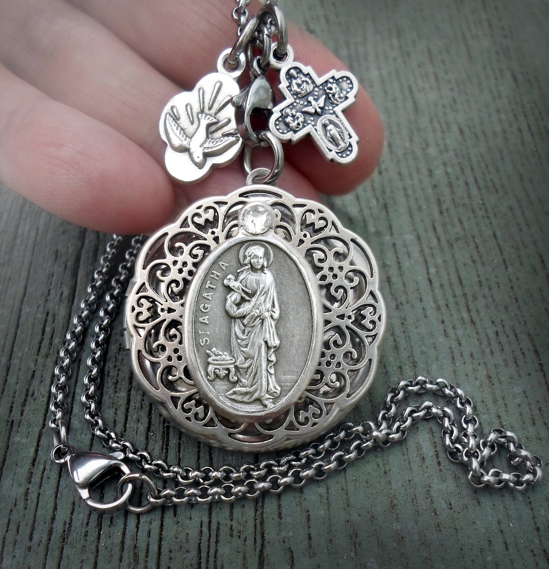 St. Agatha Locket, Patron Saint of Breast Cancer Patients, Nurses, Rape ...