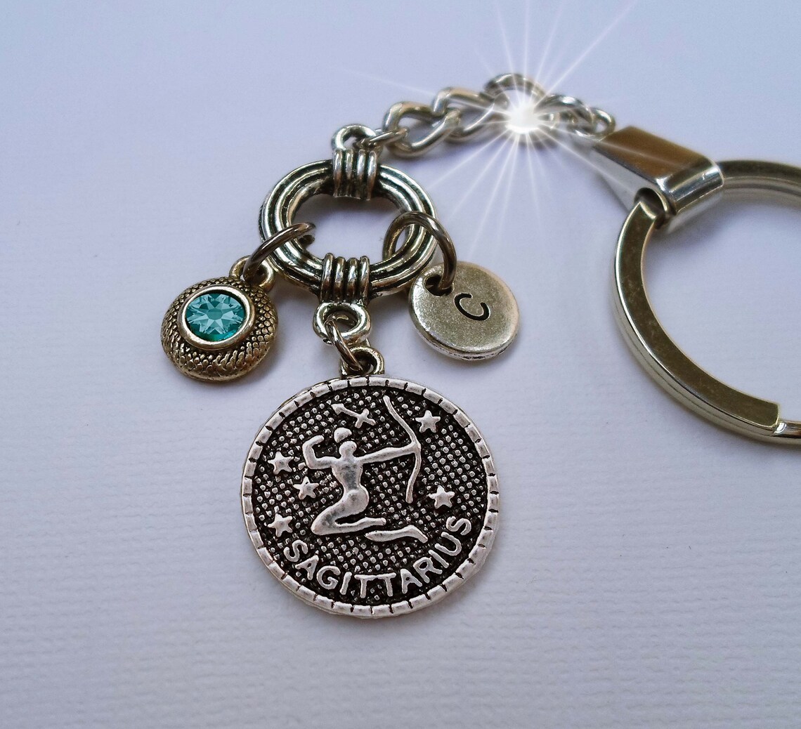 Sagittarius Zodiac Keychain With Letter Charm and Swarovski | Etsy