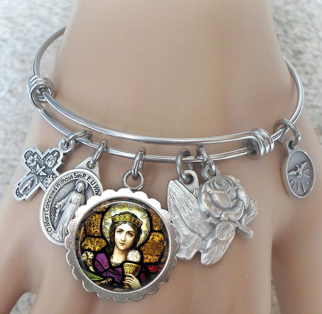 Saint Barbara Bangle Bracelet, Patron Saint of Mathematicians, Fire ...