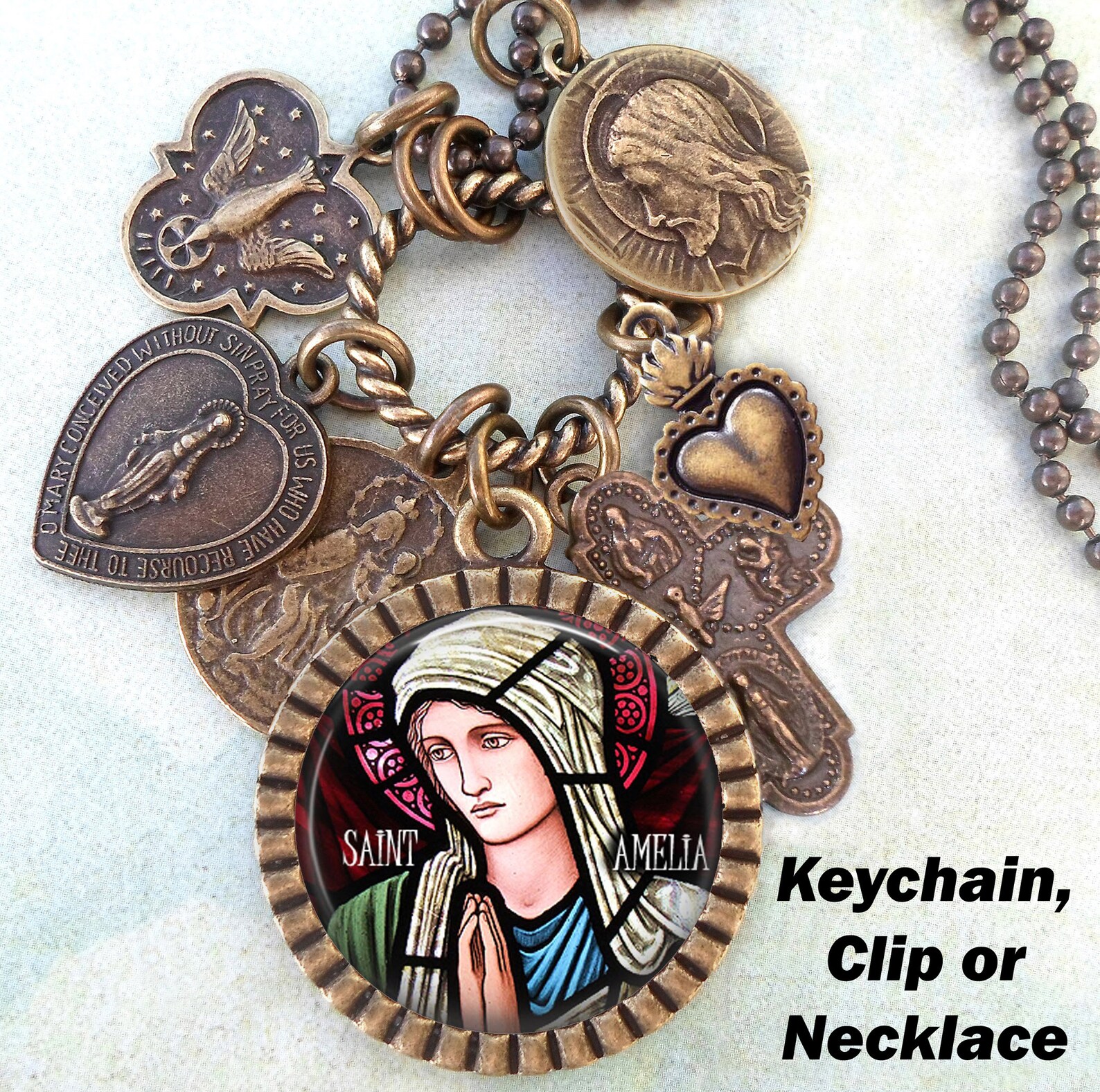 St. Amelia Necklace, Keychain or Clip, Patron Saint, Confirmation Gift ...