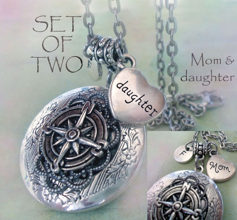 Set of 2 Mother Daughter Compass Lockets Personalized W-letter | Etsy