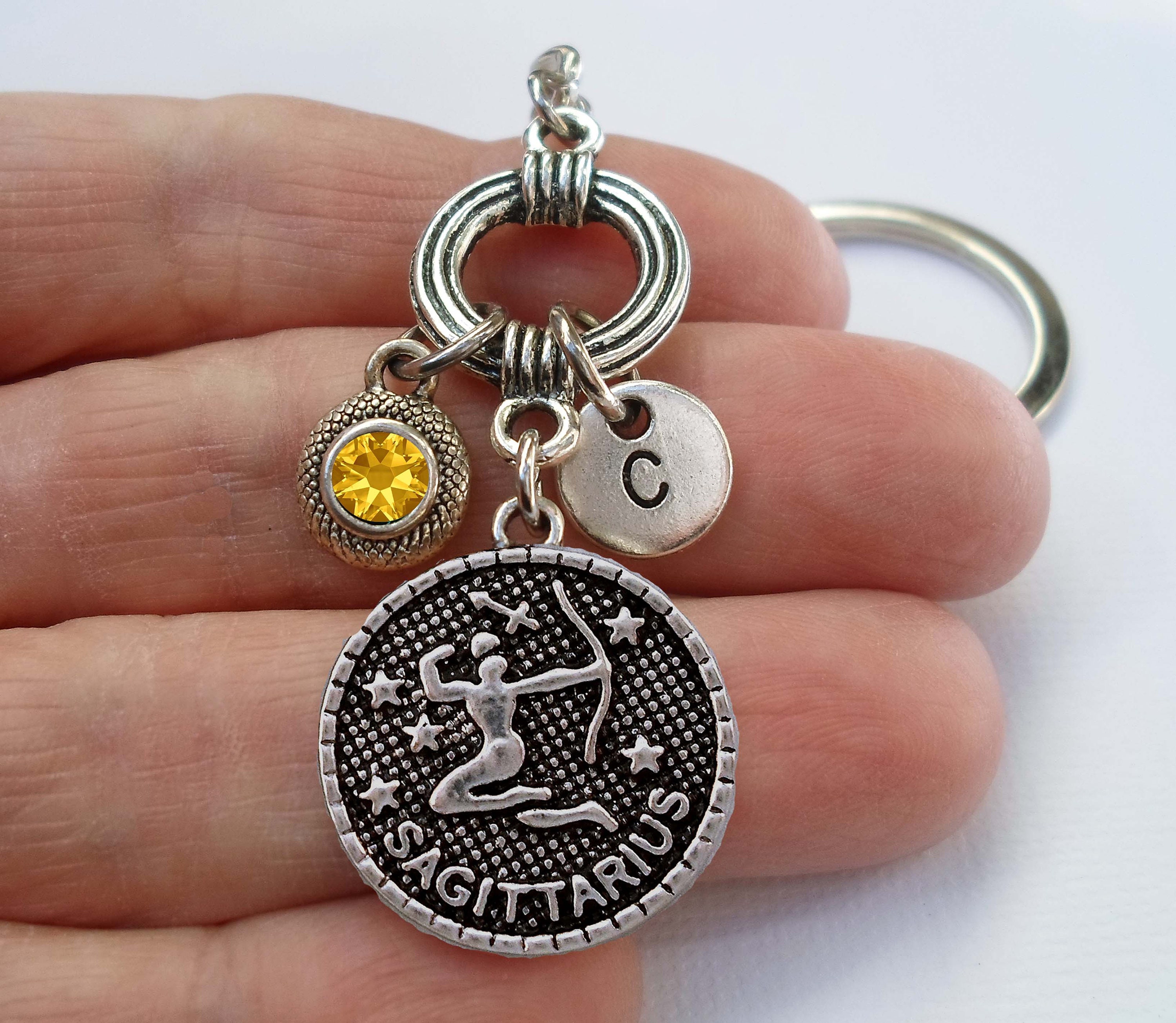 Sagittarius Zodiac Keychain with Letter Charm and Swarovski | Etsy