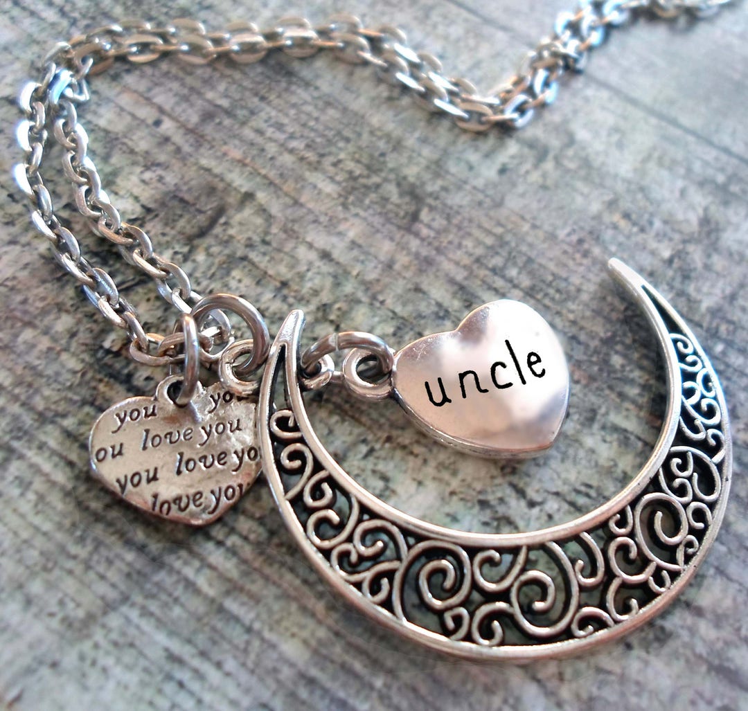 Uncle Filigree Crescent Moon Necklace With Luv You Heart, Uncle ...