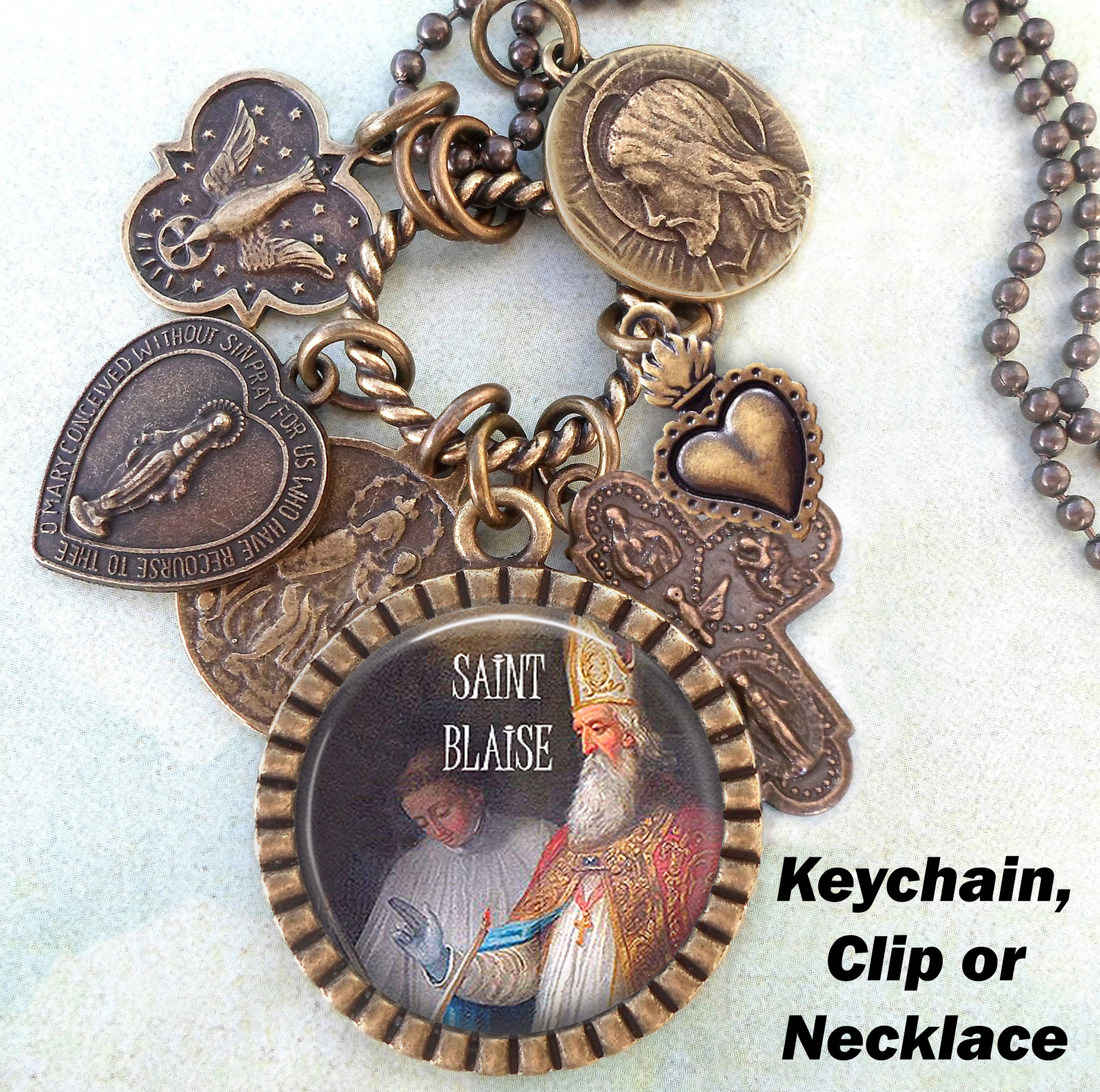 St. Blaise Keychain, Clip or Necklace, Patron Saint, Confirmation Gift ...