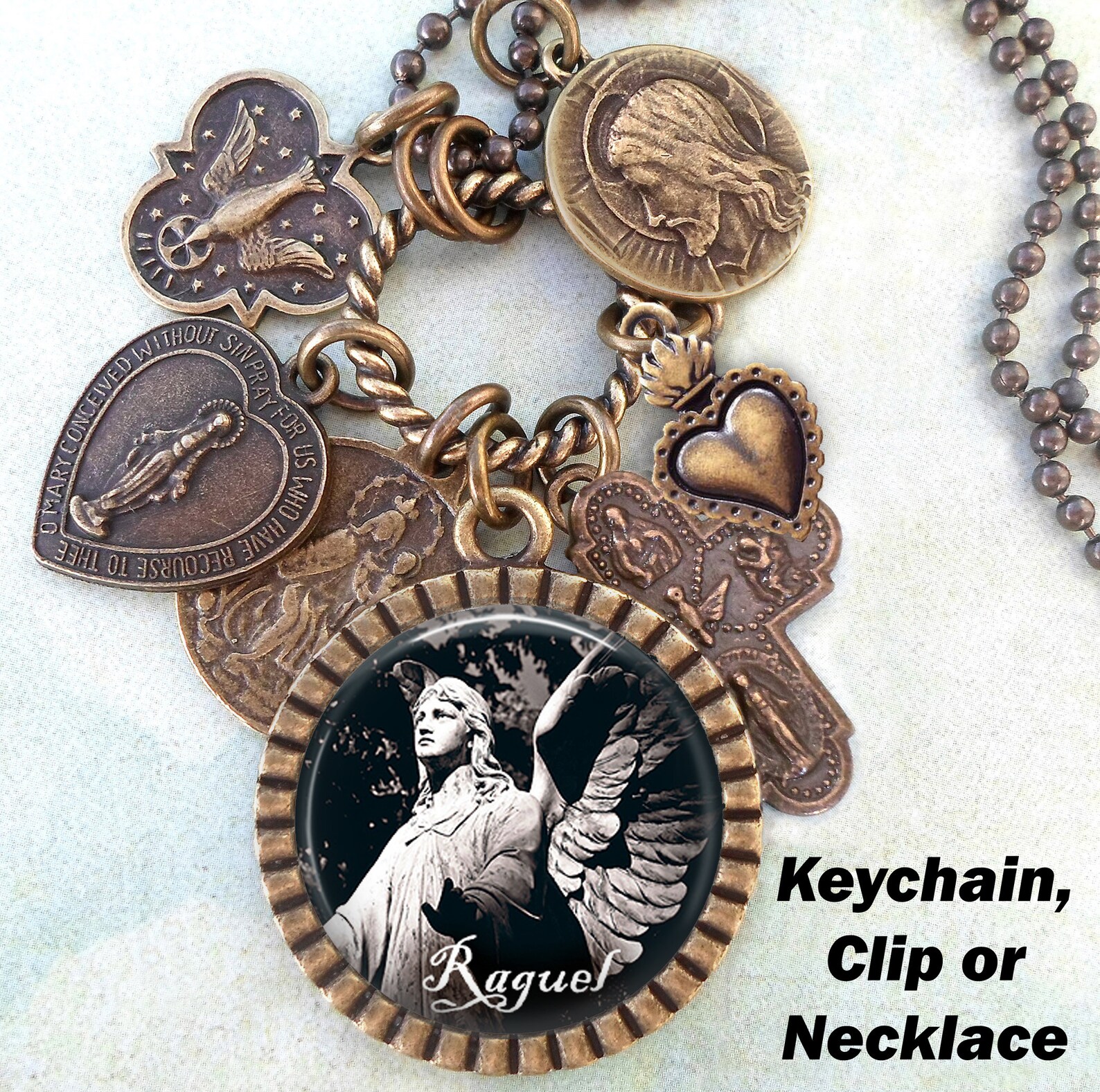 Archangel Raguel Necklace, Keychain or Clip, Patron Saint of Justice ...