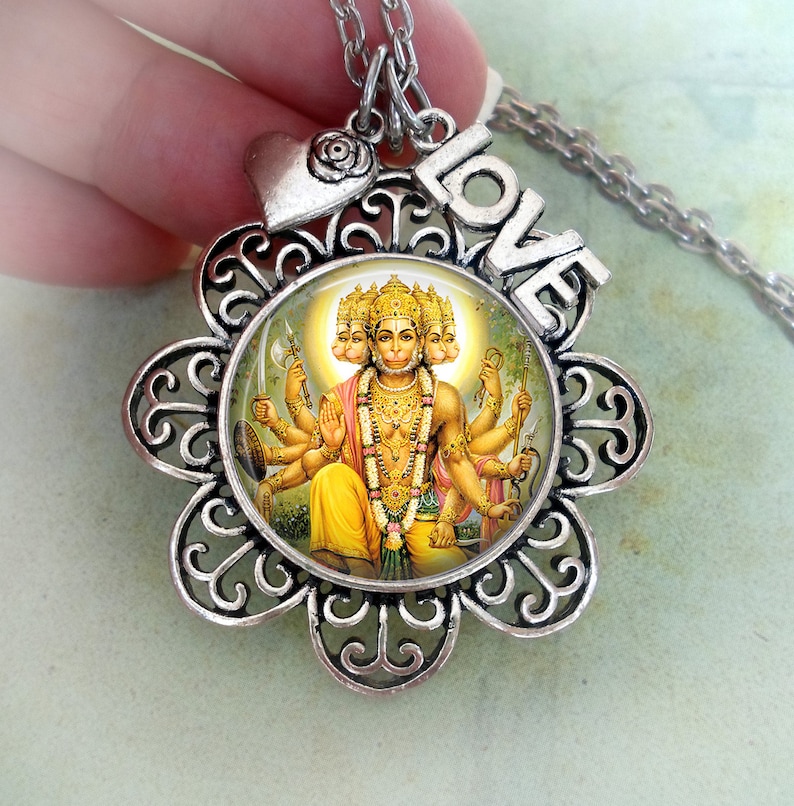 Hanuman Necklace W-heart & Love Charms, Hindu Deity, God of Devotion ...