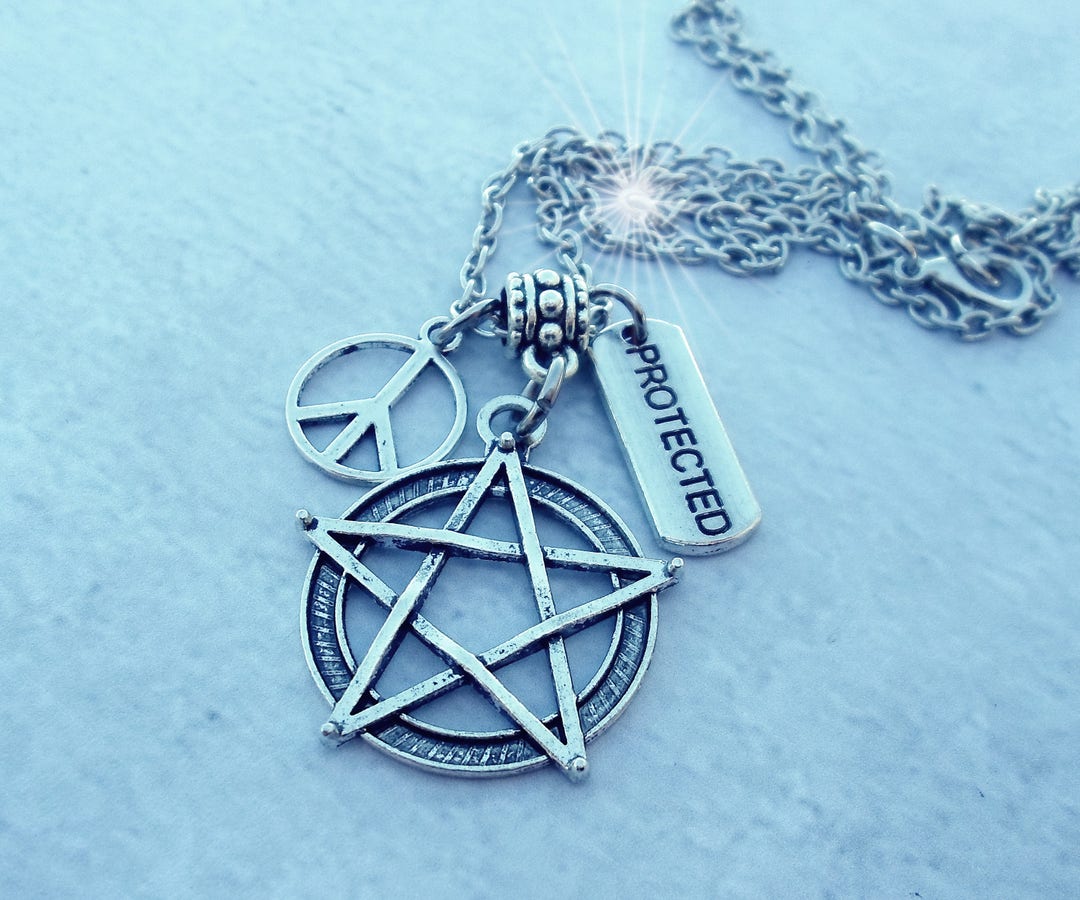 Pentacle Protection Necklace, Peace Sign, Protected Charm, Wiccan Gift ...