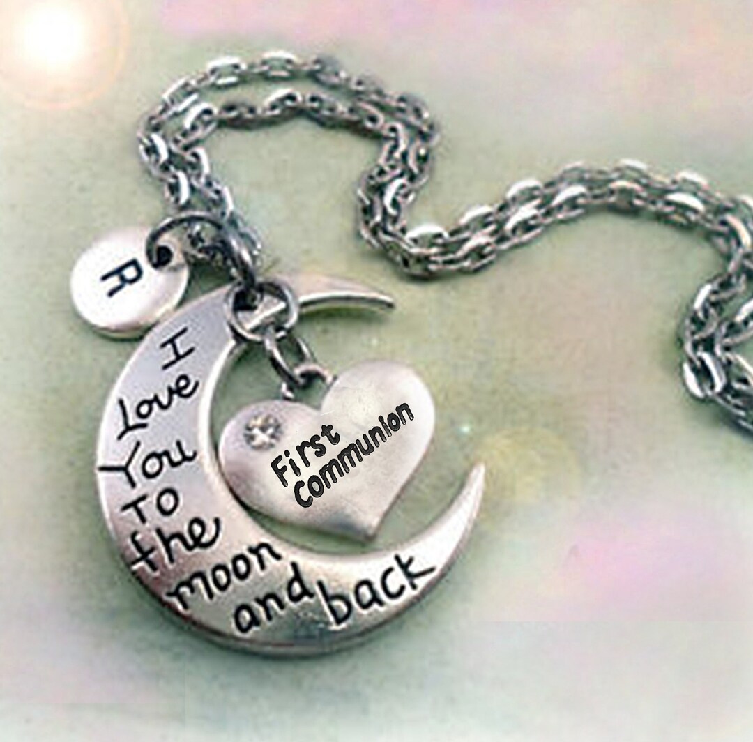 First Communion I Luv You to the Moon and Back Necklace Personalized W ...