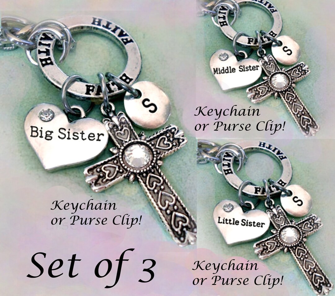 Set of 3 Big Sister, Middle Sister, Little Sister Birthstone Cross ...