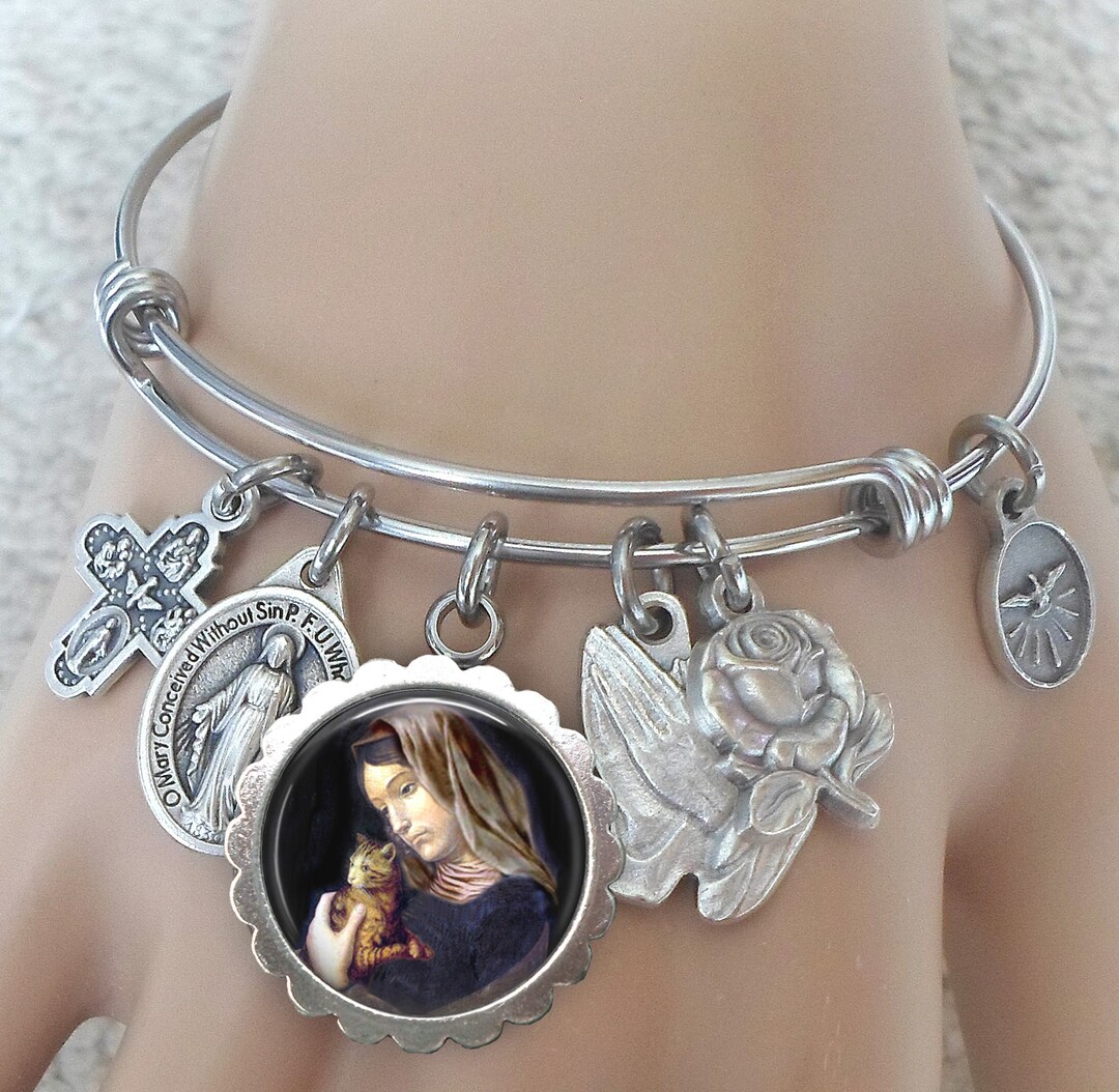 Saint Gertrude of Nivelles With Sweet Orange Tabby Cat Bangle Bracelet ...