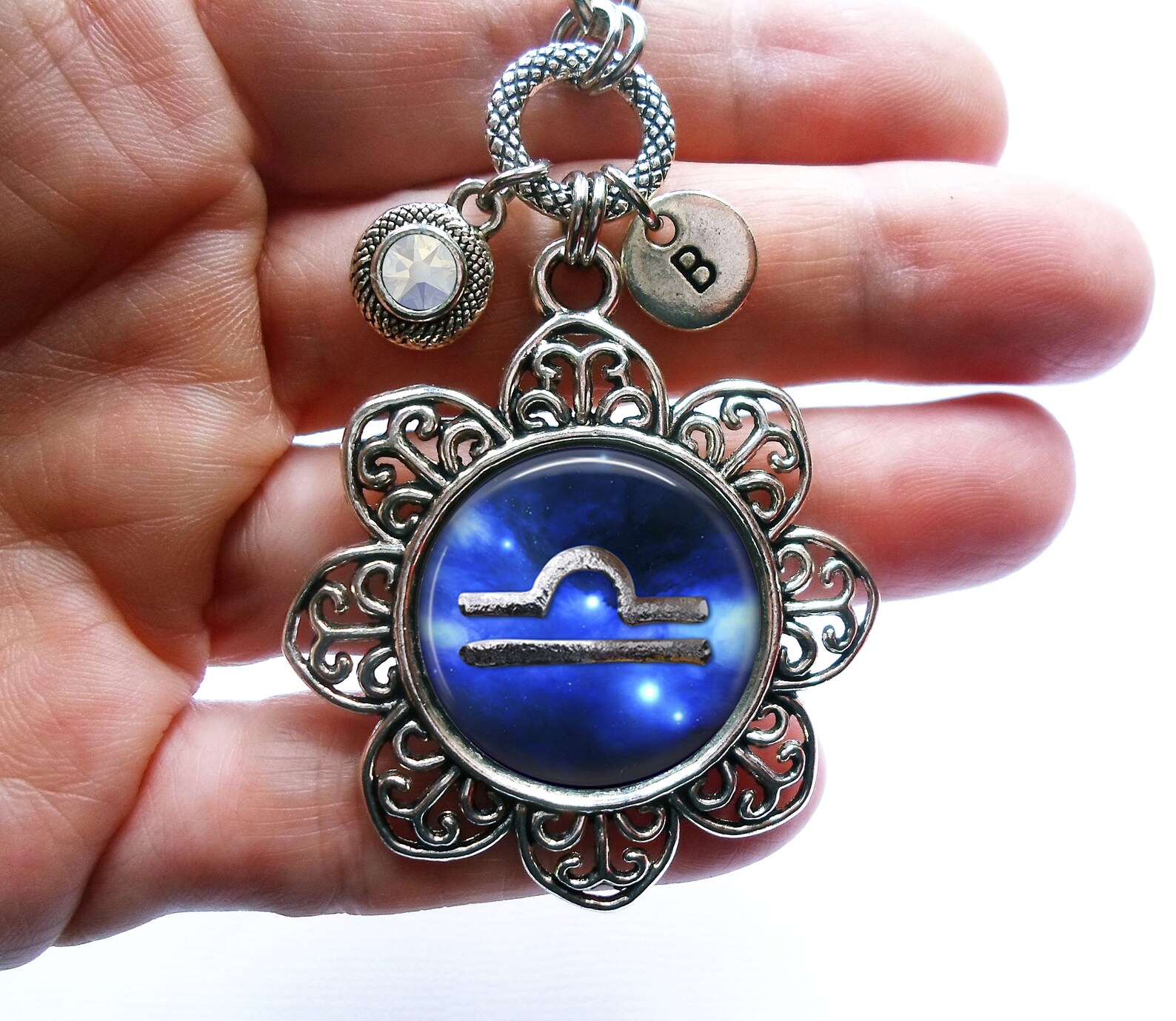 Libra Symbol Keychain or Zipper Pull With Swarovski Birthstone - Etsy