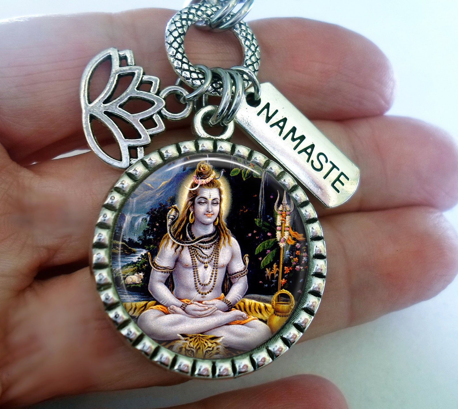 Lord Shiva Keychain or Zipper Pull With Lotus Flower and - Etsy