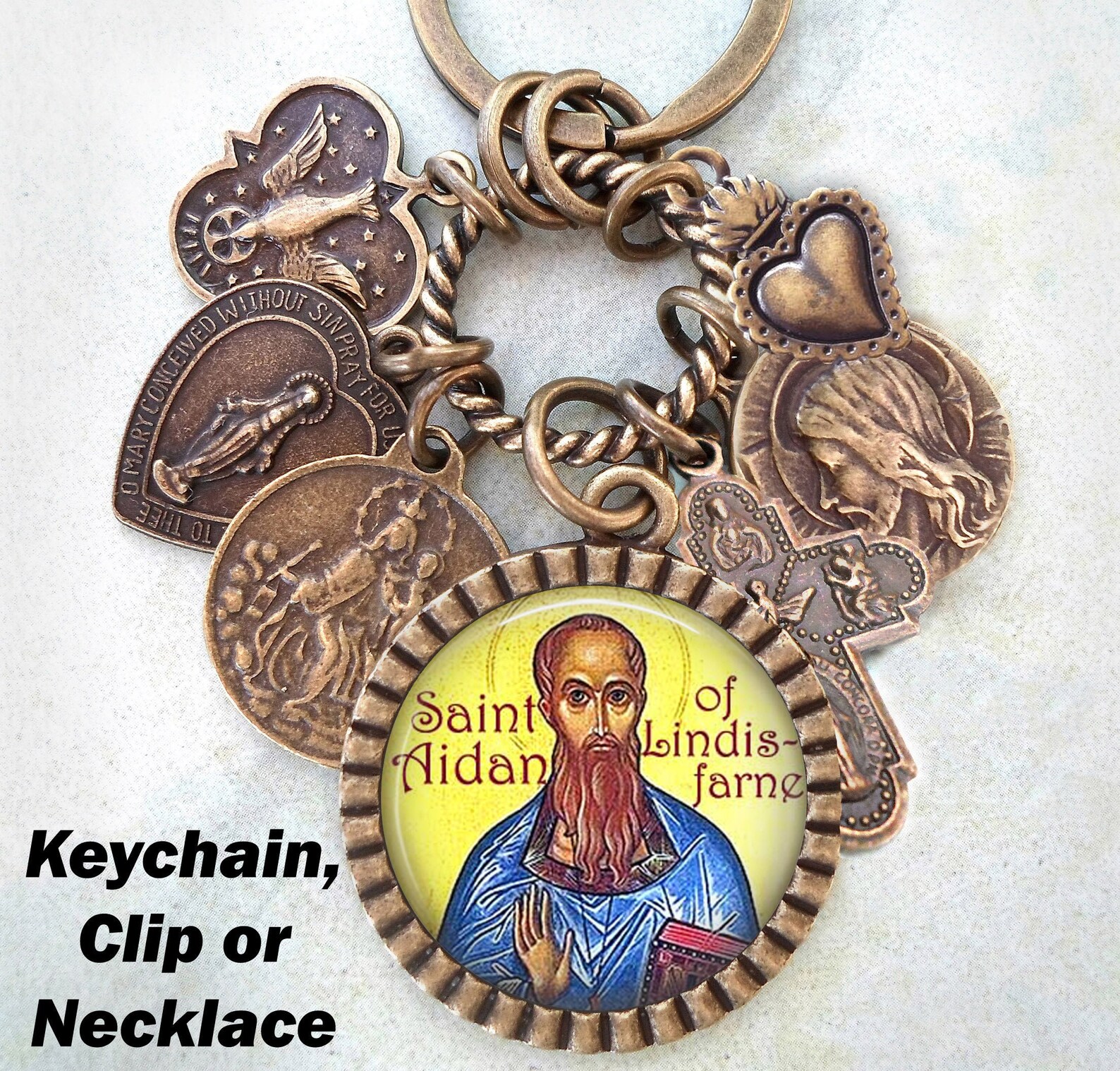 Saint Aidan of Lindisfarne Keychain, Clip or Necklace, Patron Saint ...
