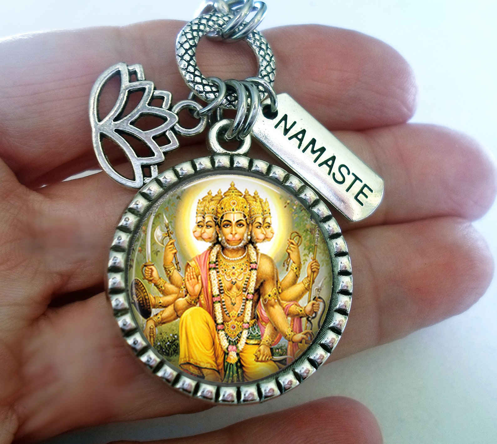 Hanuman Keychain or Zipper Pull With Lotus Flower and Namaste - Etsy