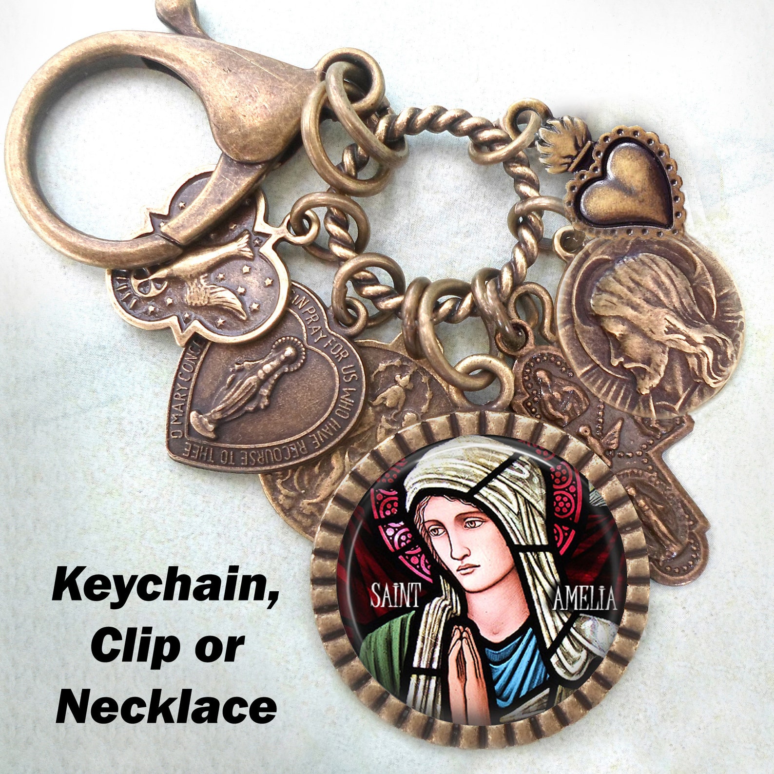 St. Amelia Necklace, Keychain or Clip, Patron Saint, Confirmation Gift ...