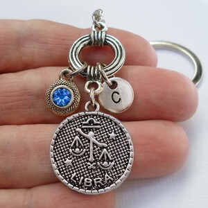 Libra Zodiac Keychain With Letter Charm and Sparkling Birthstone ...