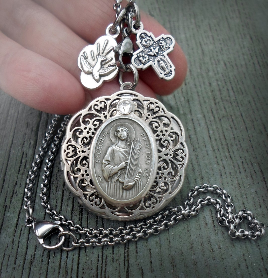 Saint Cecilia Locket, Confirmation, Catholic Gift, Patron Saint of ...