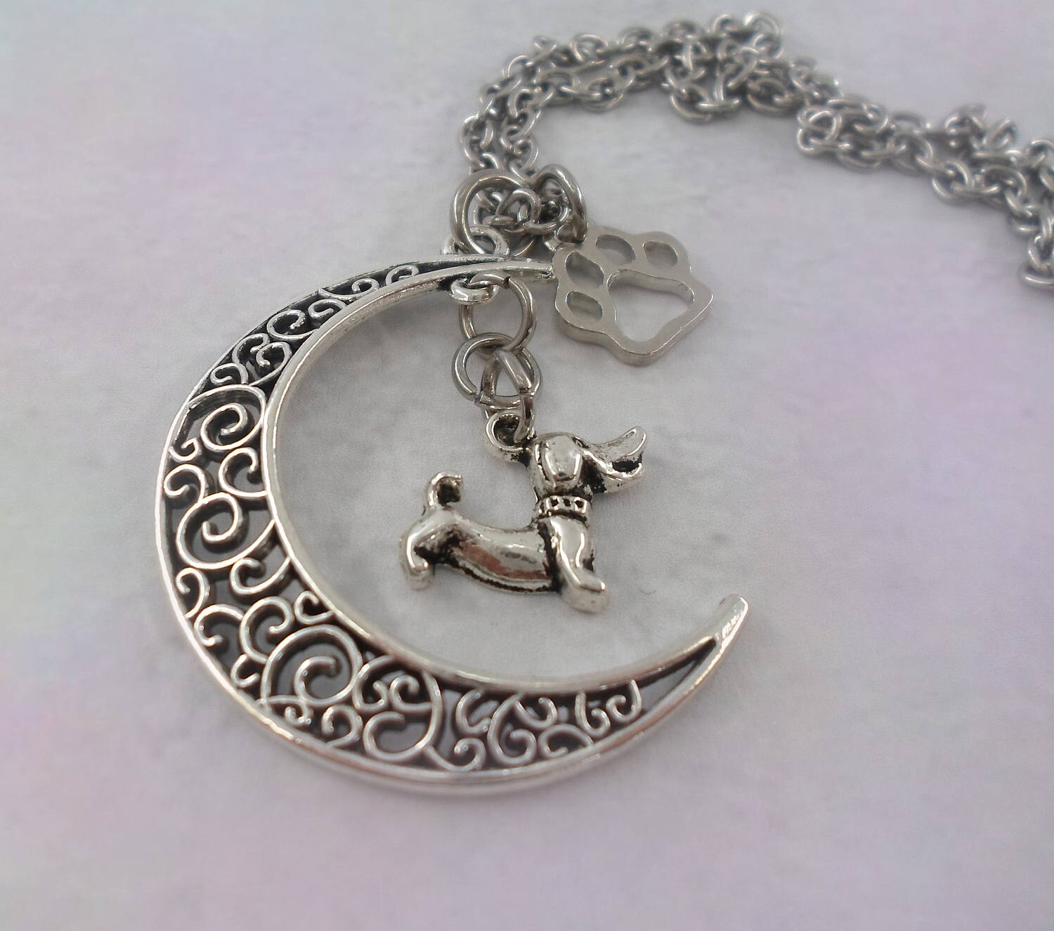 Adorable Dachshund Filigree Crescent Moon Necklace, Moon Dog Gift ...