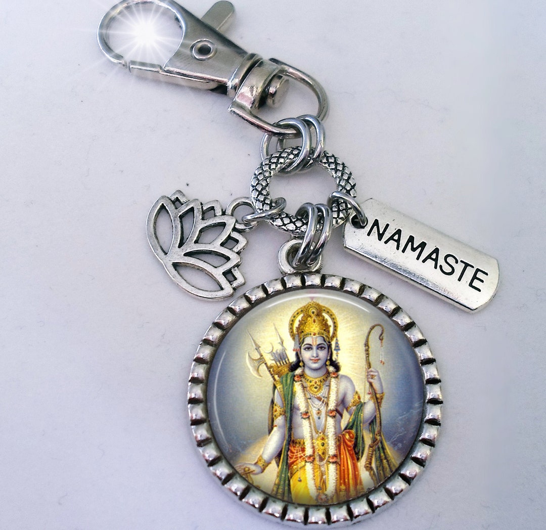 Rama Keychain or Zipper Pull With Lotus Flower and Namaste Charm, Ram ...