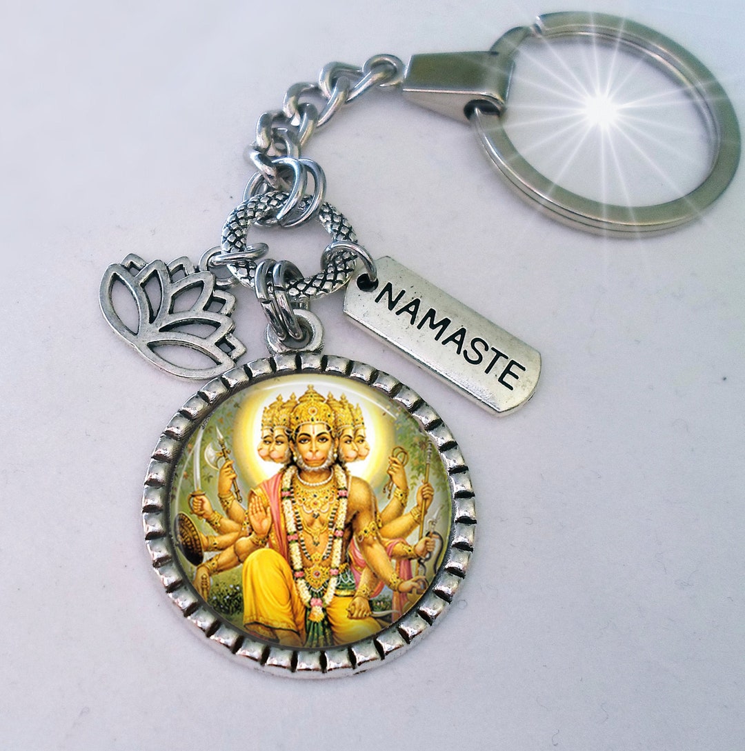 Hanuman Keychain or Zipper Pull With Lotus Flower and Namaste Charm ...