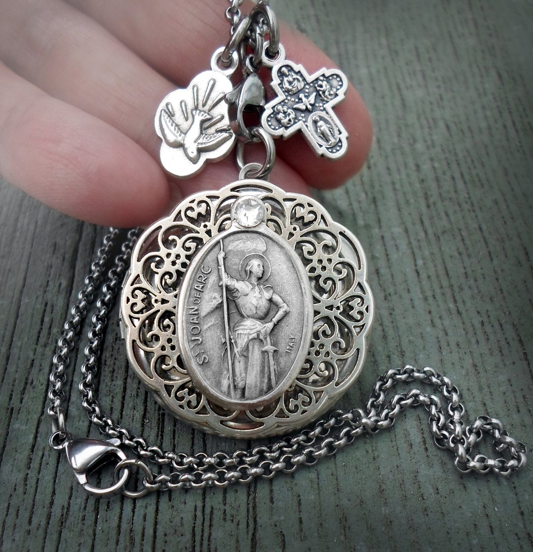 Saint Joan of Arc Locket, Patron Saint of France, Military Leader ...