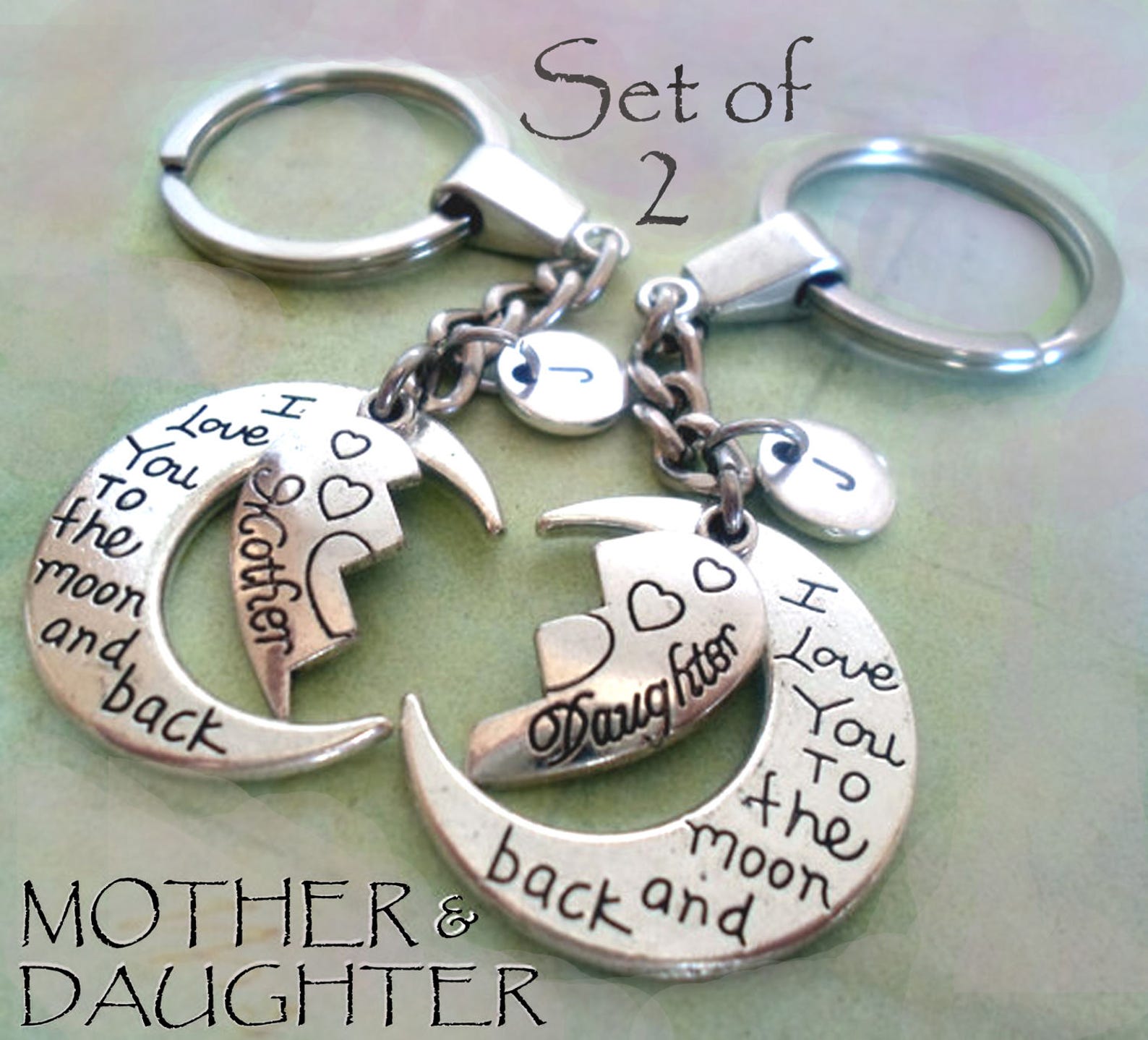 Mother Daughter Keychains, Set of 2 Half-hearts I Luv You to the Moon ...