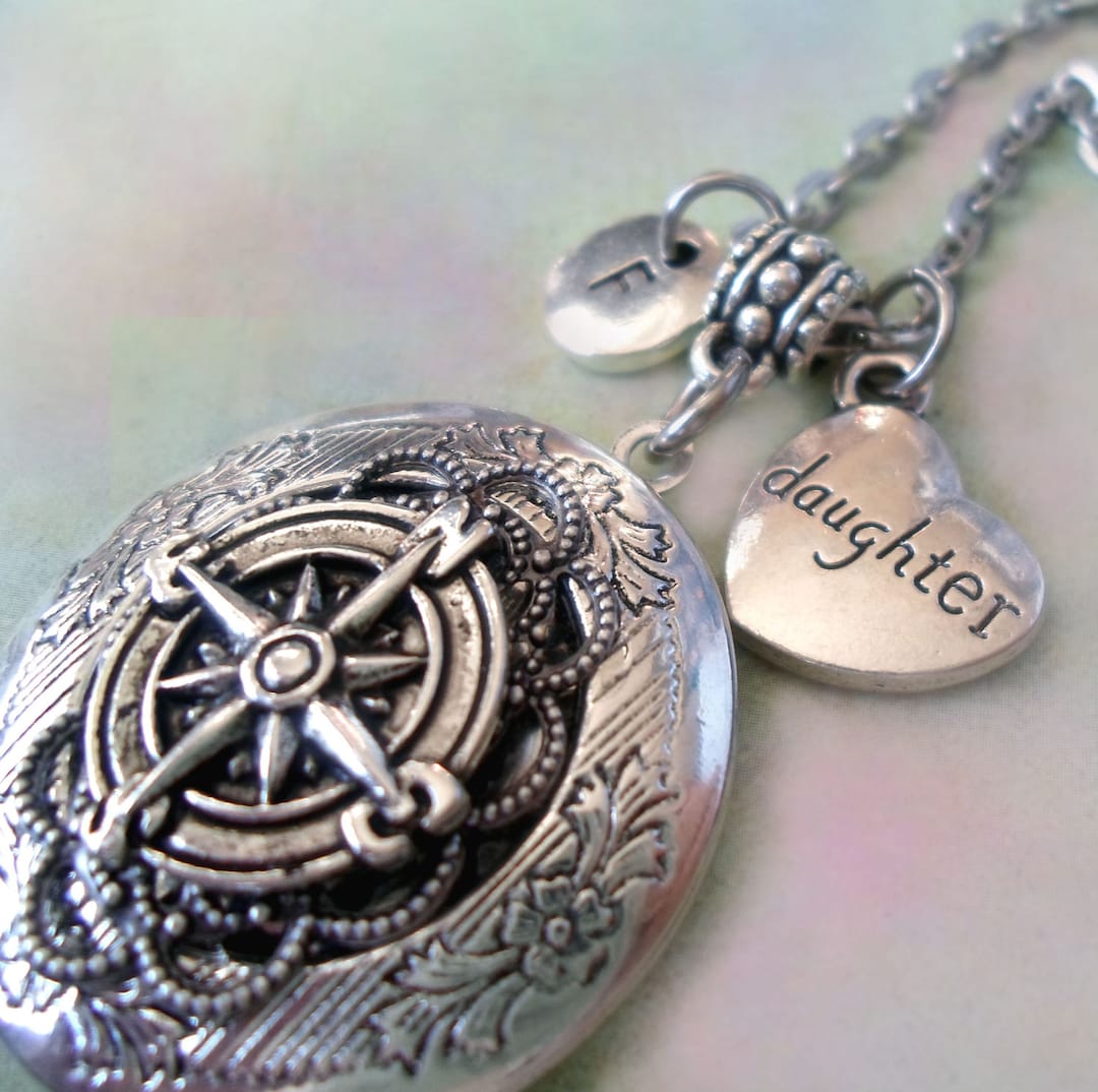 Daughter Compass Locket Personalized W-letter Charm, Daughter Locket ...