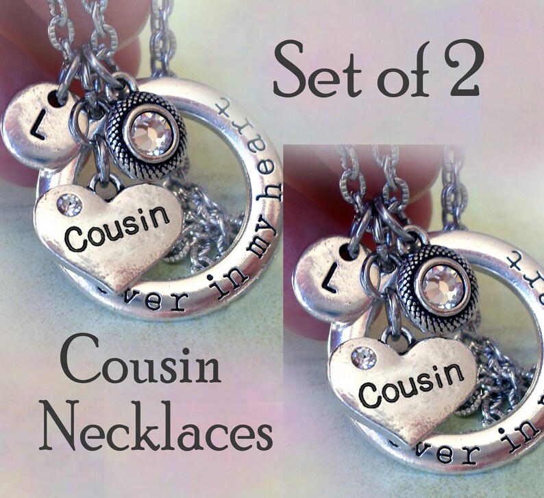 Set of 2 Cousin Forever in My Heart Necklaces W-letter Charms of Your ...